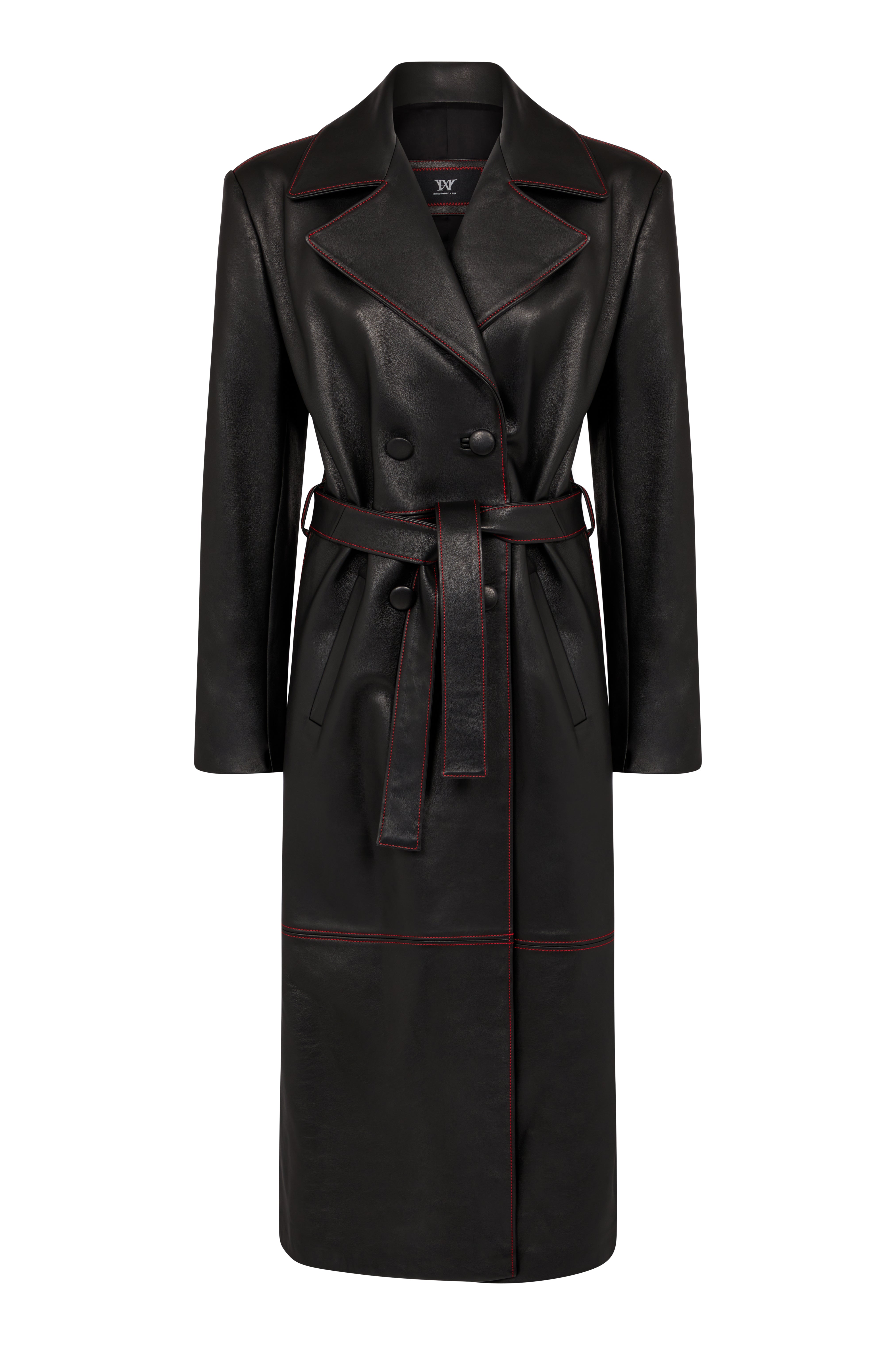 MIDNIGHT LEATHER TRENCH W // RED CONTRAST STITCH – Hardware LDN