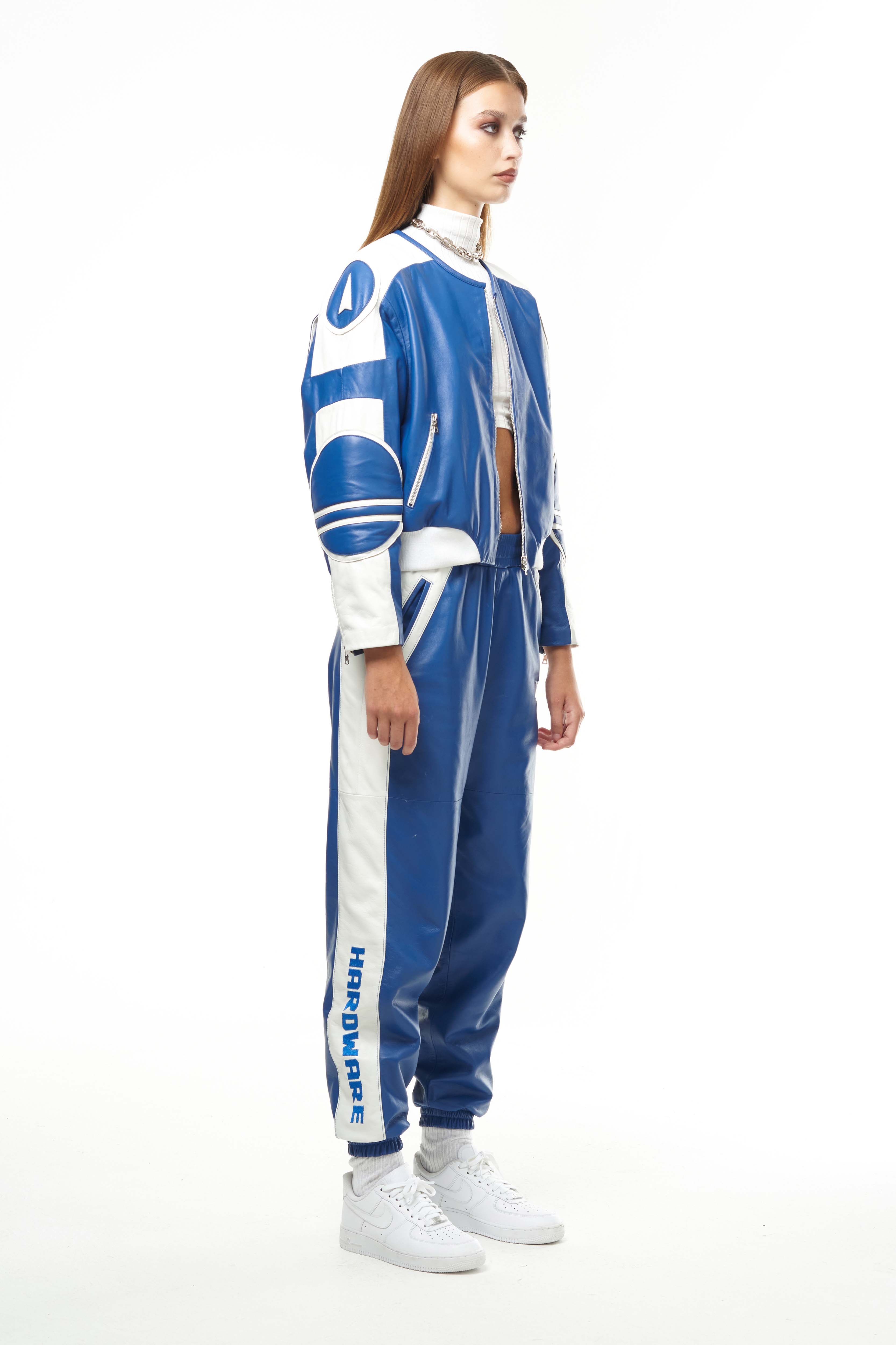 HARDWARE LDN LIMITED EDITION WHITE AND ROYAL BLUE BIKER JACKET