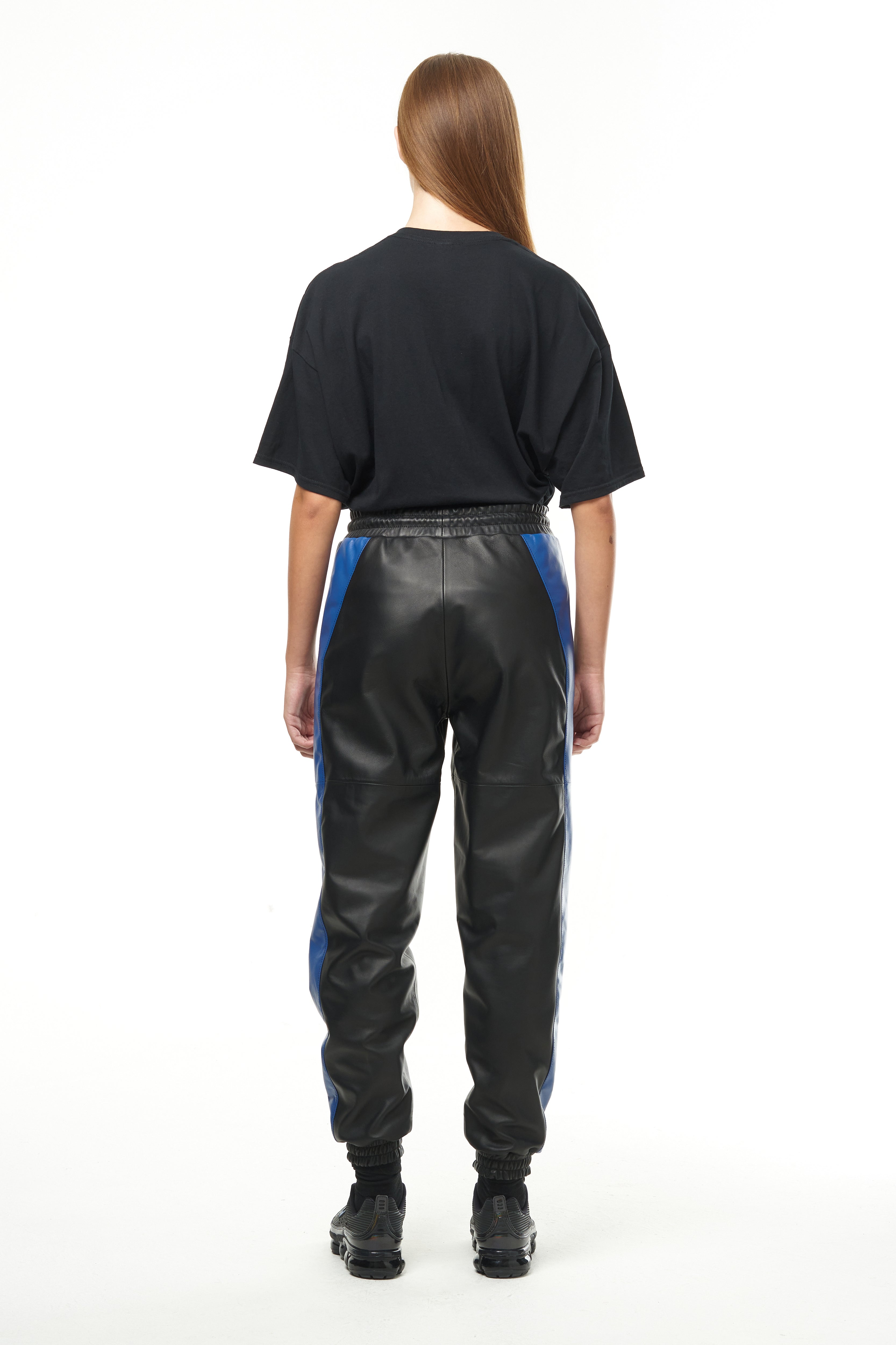 THE VIRALIZER UNISEX LEATHER TRACKSUIT BOTTOMS IN BLACK AND ROYAL BLUE ...